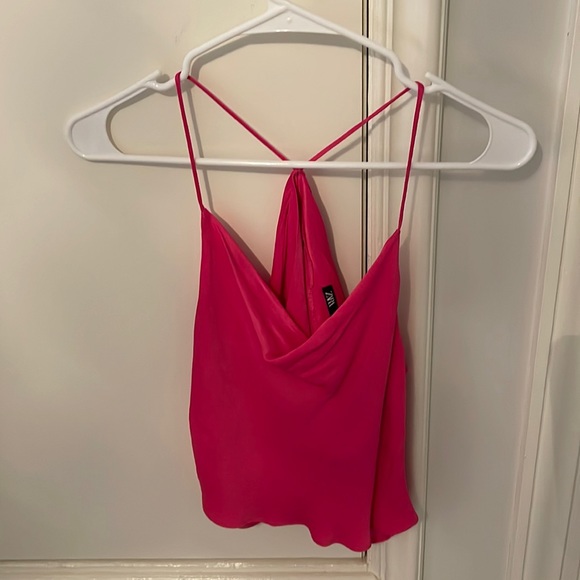 Zara | Tops | Zara Pink Satin Crop Top | Poshmark